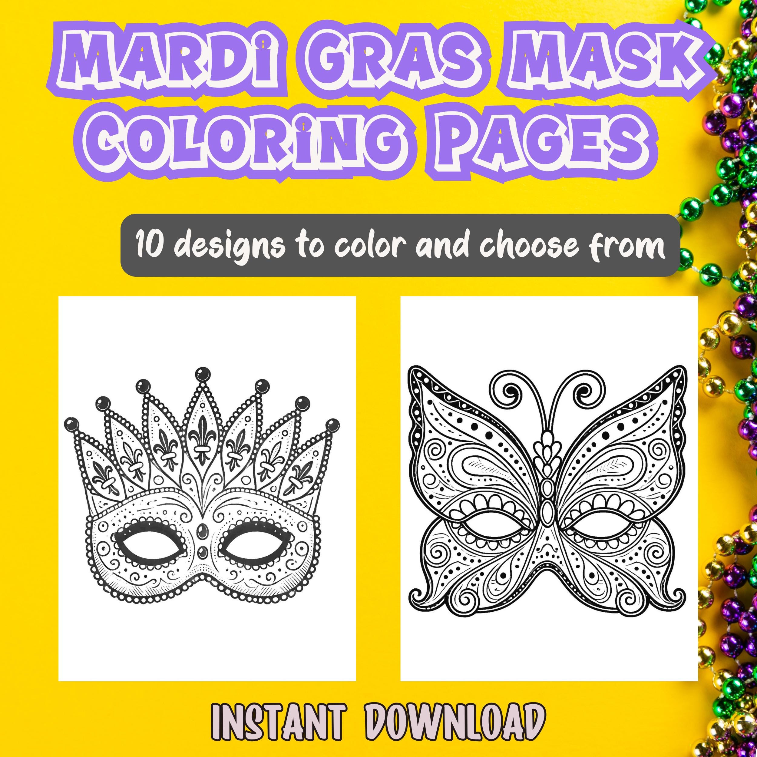 Mardi Gras Mask Coloring Masks for Kids, Halloween, Printable Kids ...