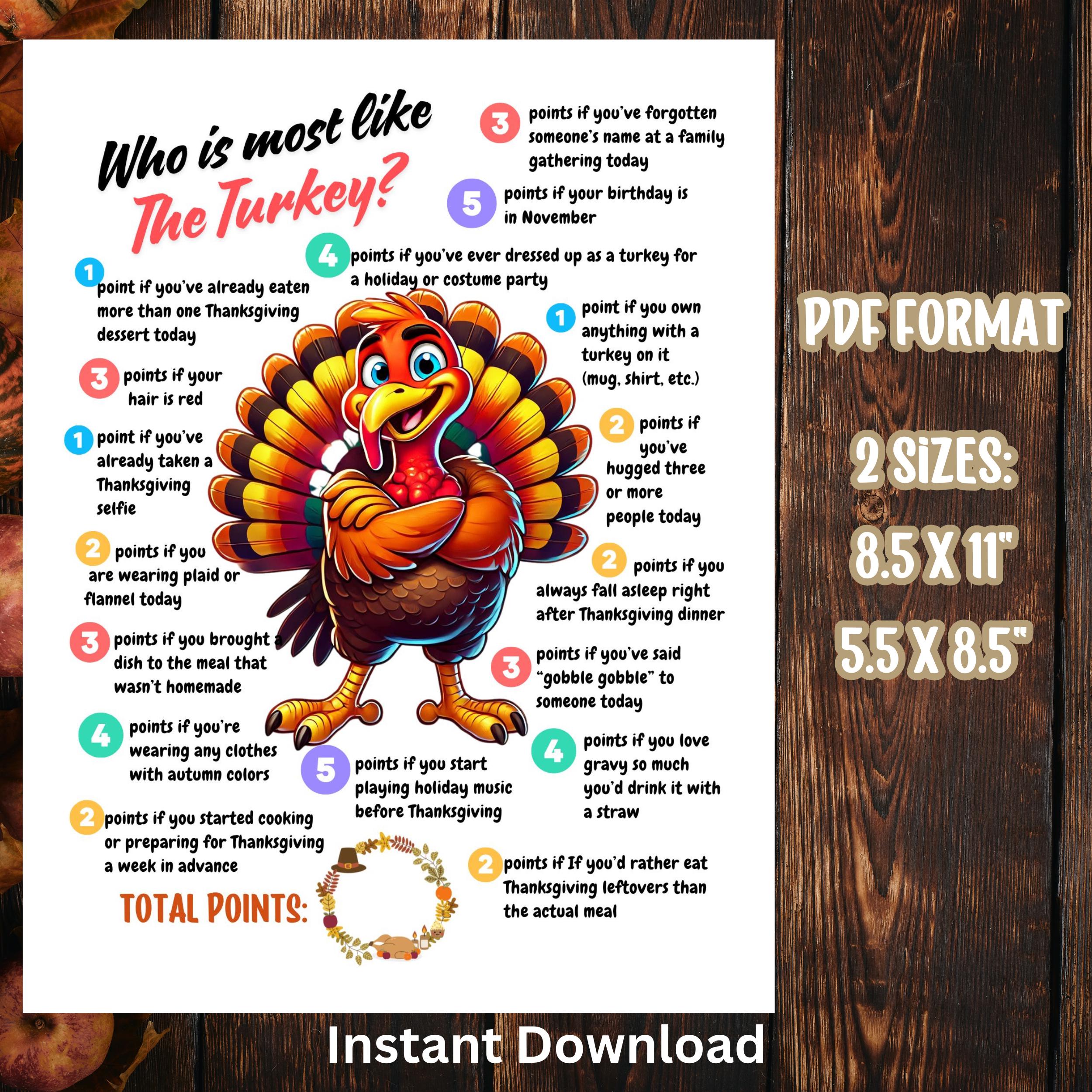Who is Most Like the Turkey? Printable Thanksgiving Game, Family ...