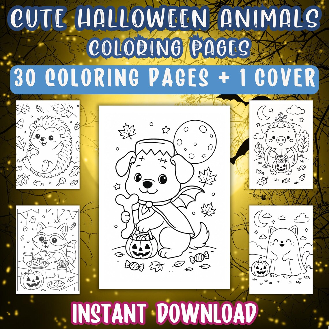 Cute Halloween Animals Coloring Book for Kids: Fun and Easy Coloring ...