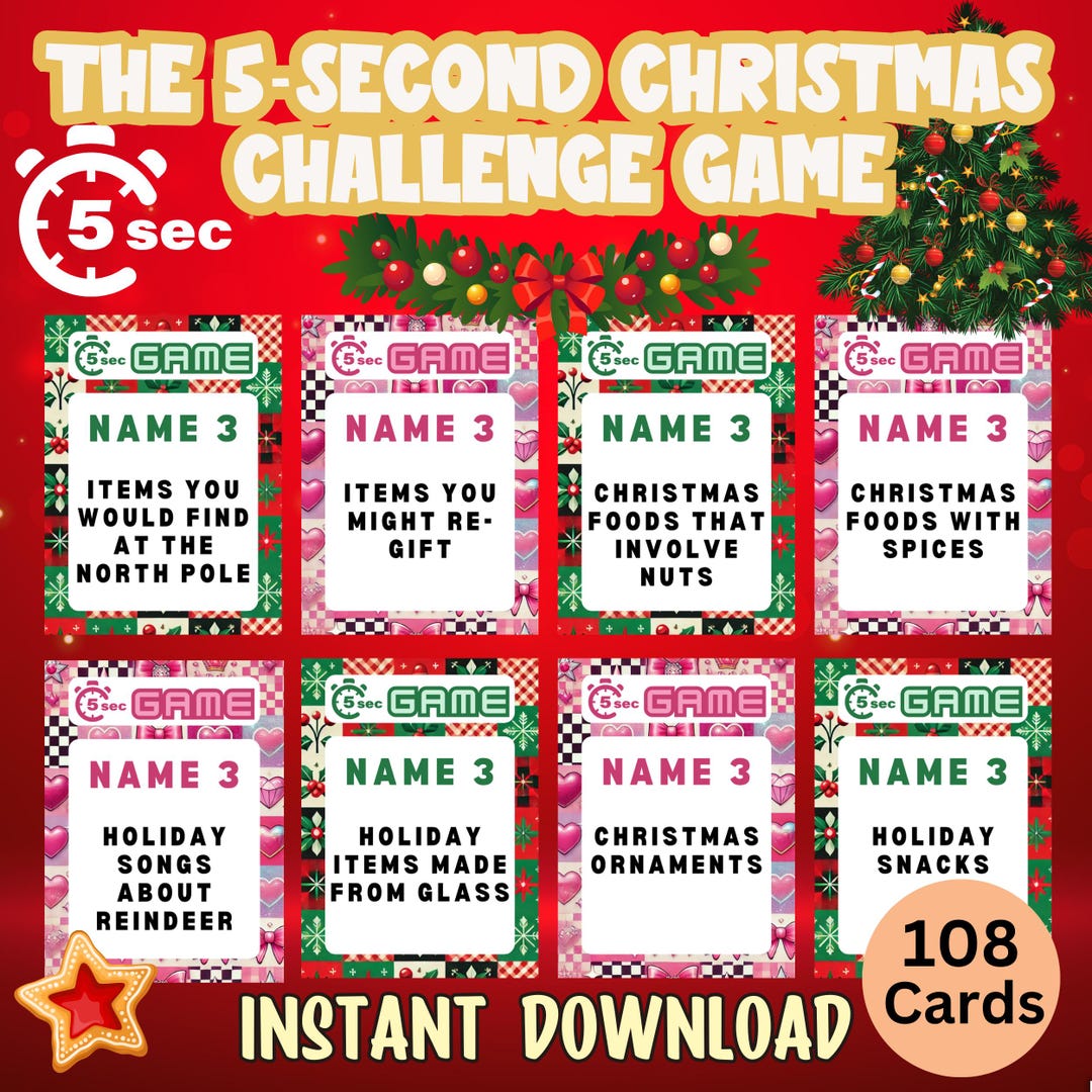 5-second Christmas Challenge Game, Printable Holiday Party Fun ...