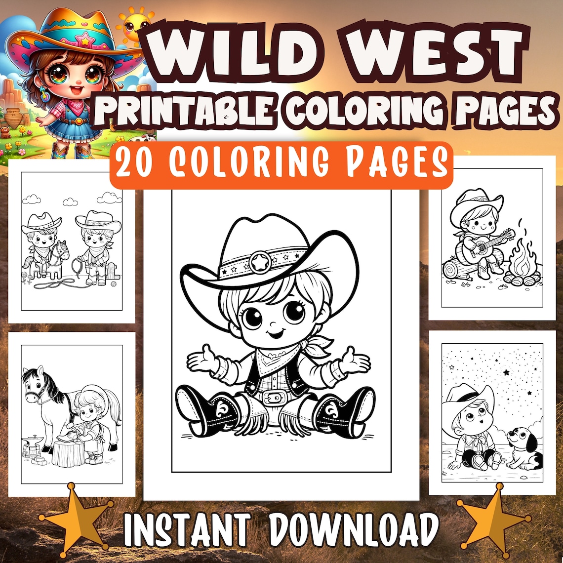 Wild West Coloring Pages, Printable Cowboy Colouring Sheets, Kids ...