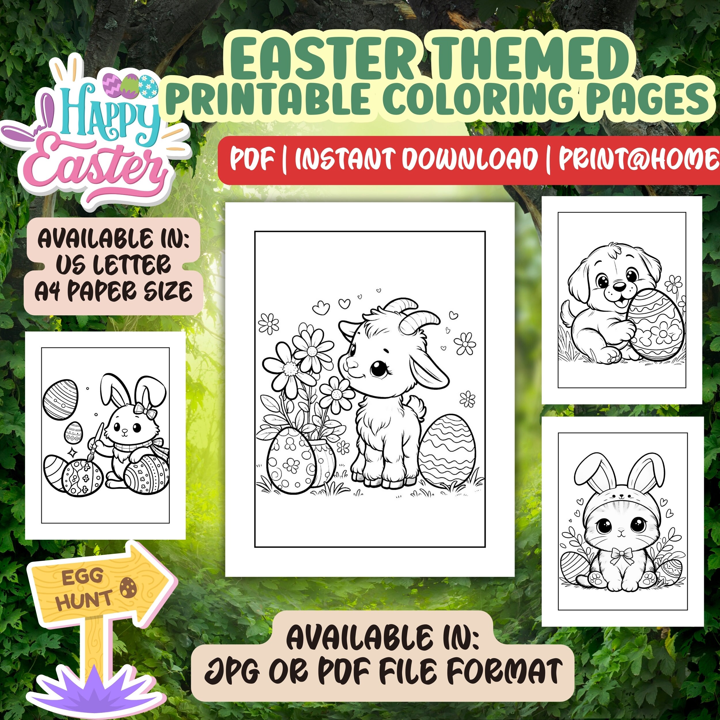 Printable Easter Theme Coloring Pages, Easter Activities, Coloring ...