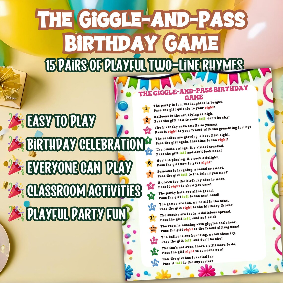 The Giggle-and-pass Birthday Game, Pass the Prize Party Game With Fun ...