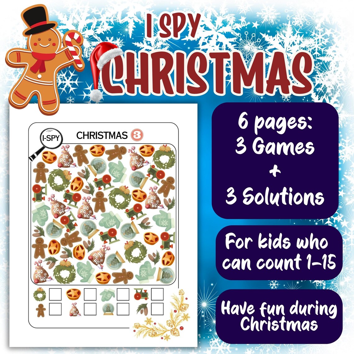 I-spy Christmas Christmas Illustration Games I Spy Worksheet - Etsy