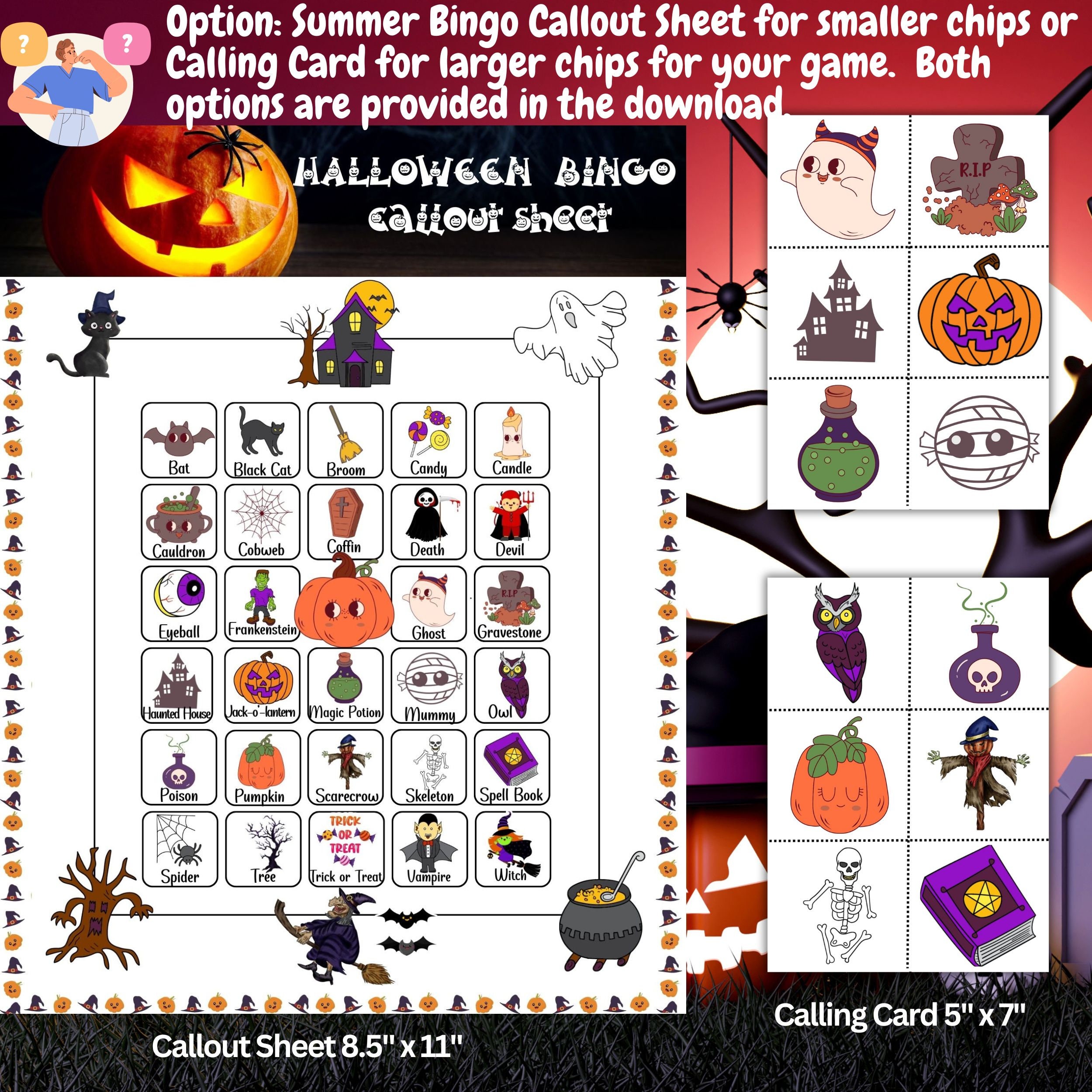 50 Halloween Bingo Cards, 50 Unique Prefilled Game Cards, Kids Party ...