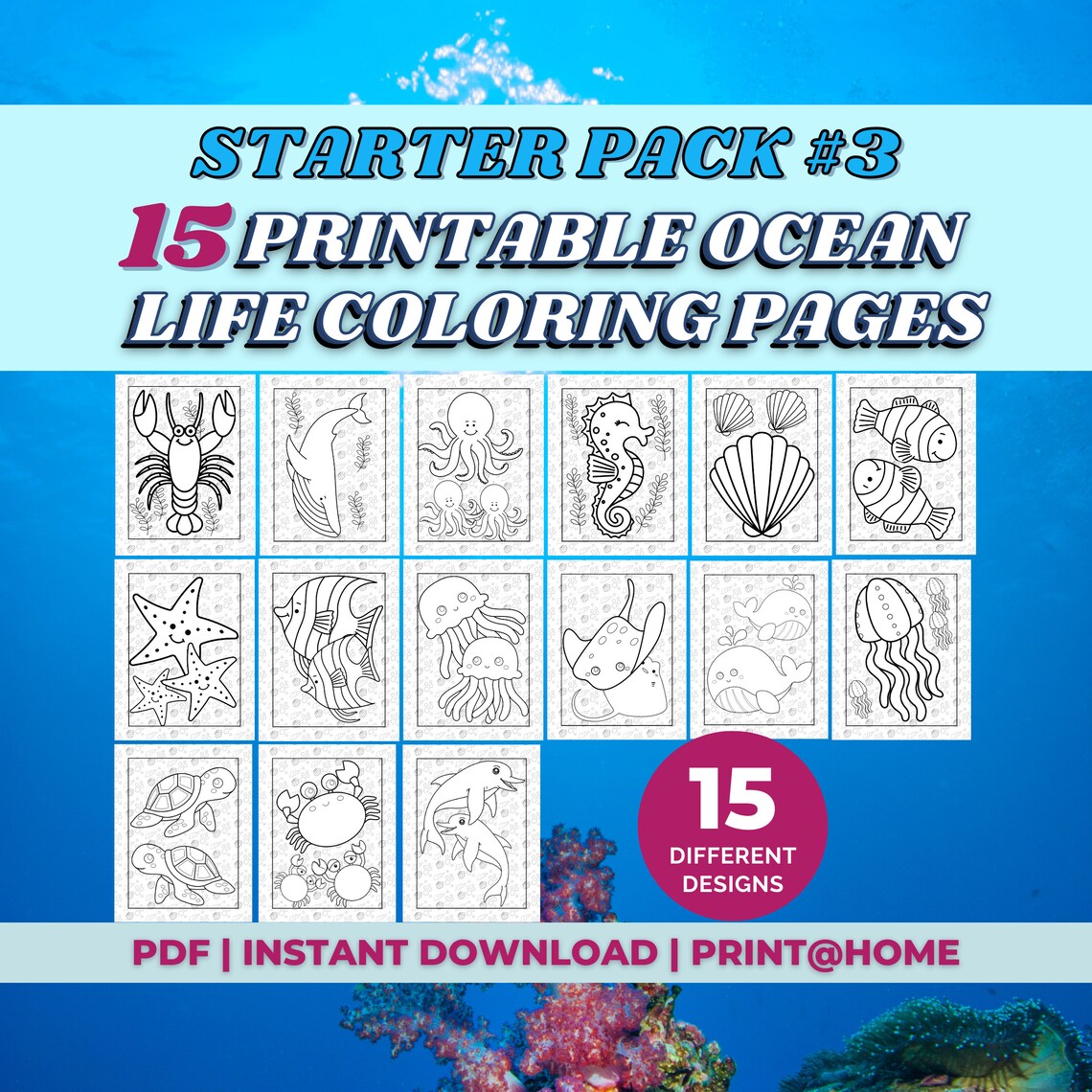 Starter Pack #3 - Printable Ocean Life Coloring Pages for Kids, Sea ...