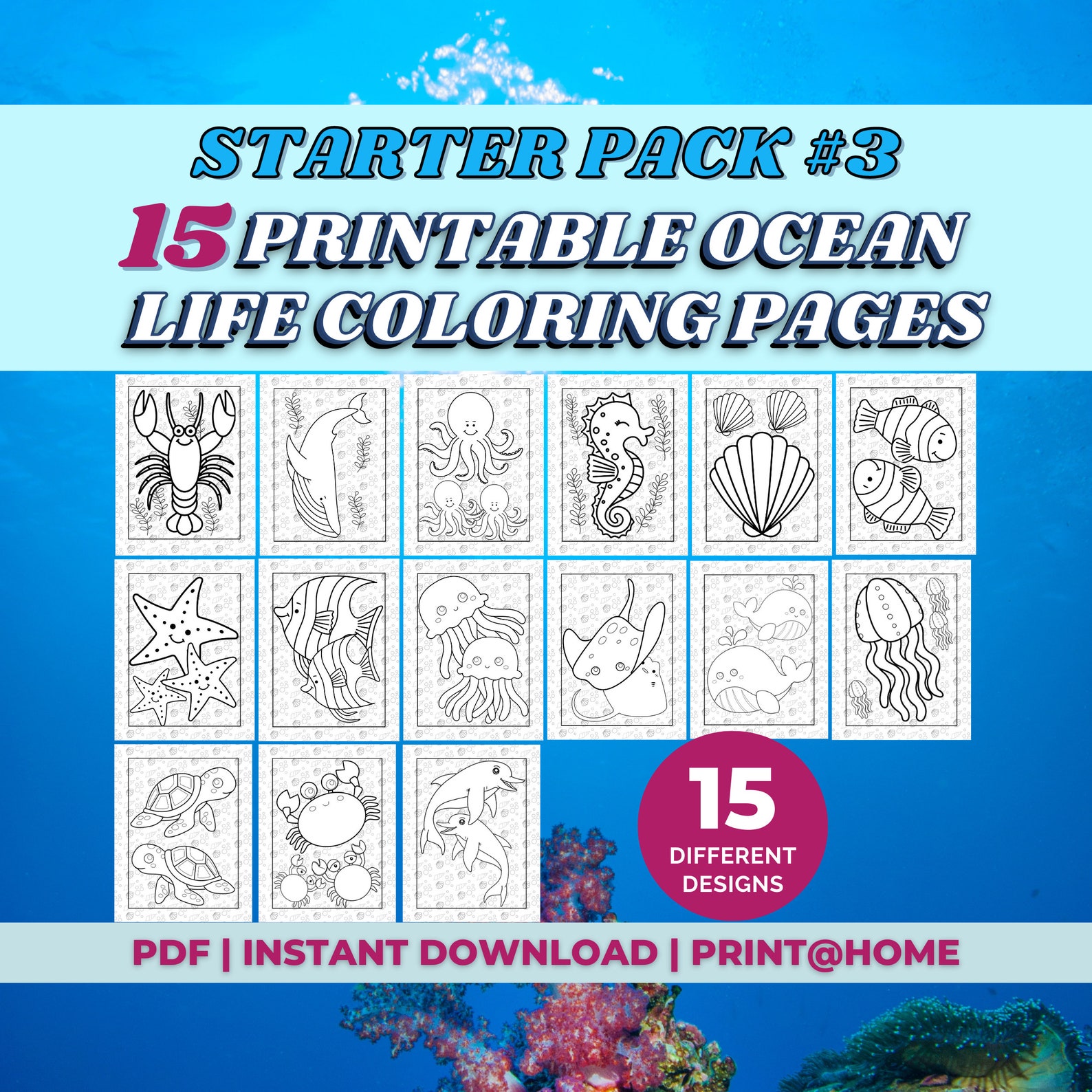 Starter Pack #3 - Printable Ocean Life Coloring Pages for Kids, Sea ...