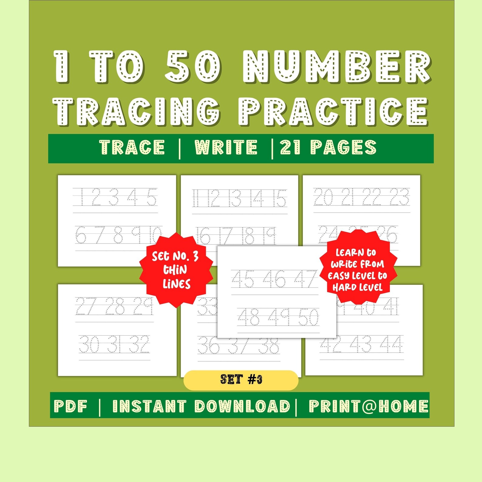 1 to 50 Number Tracing Practice, 123 Handwriting Exercise to Help Your ...