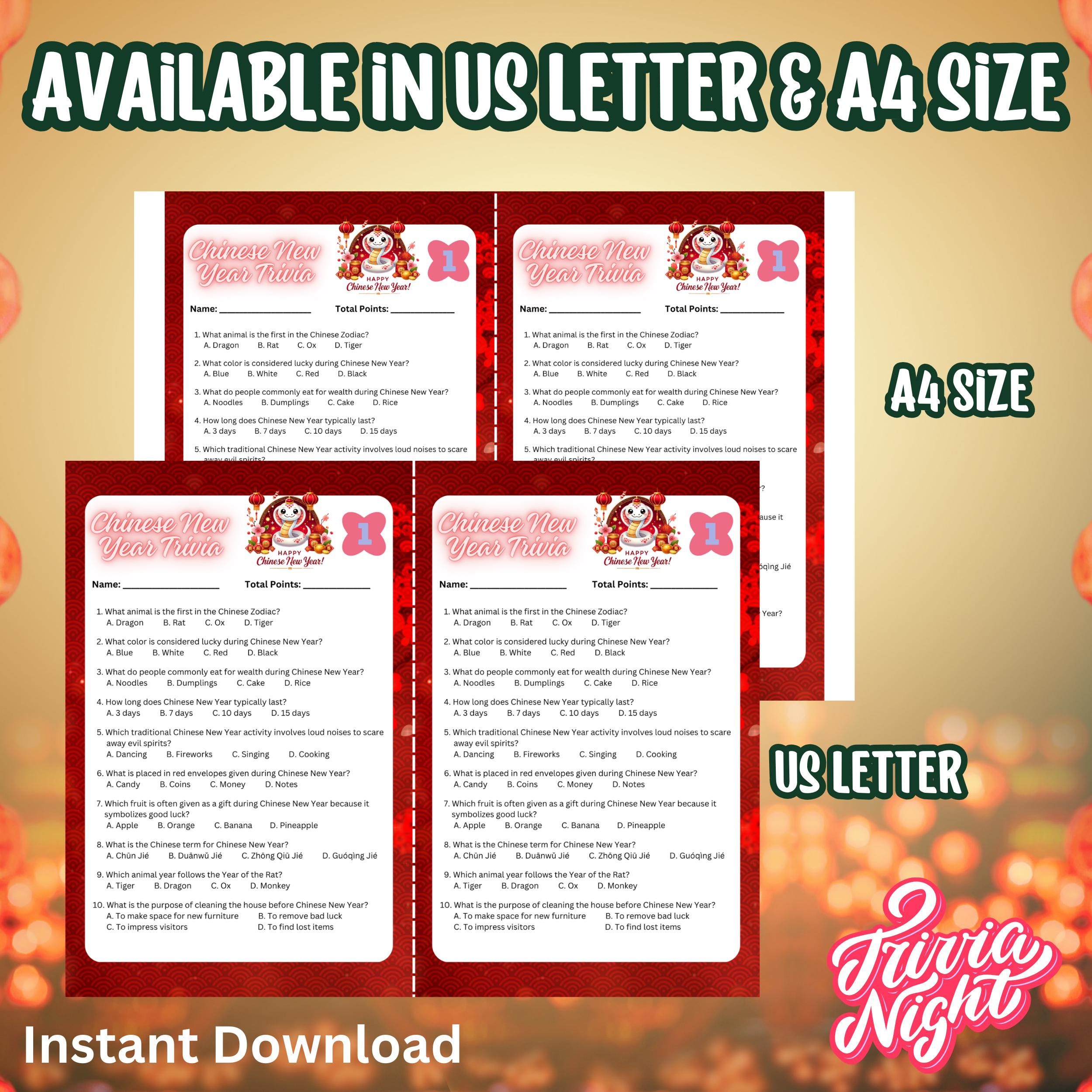 Chinese New Year Trivia Games, Fun Chinese New Year Printable Game ...