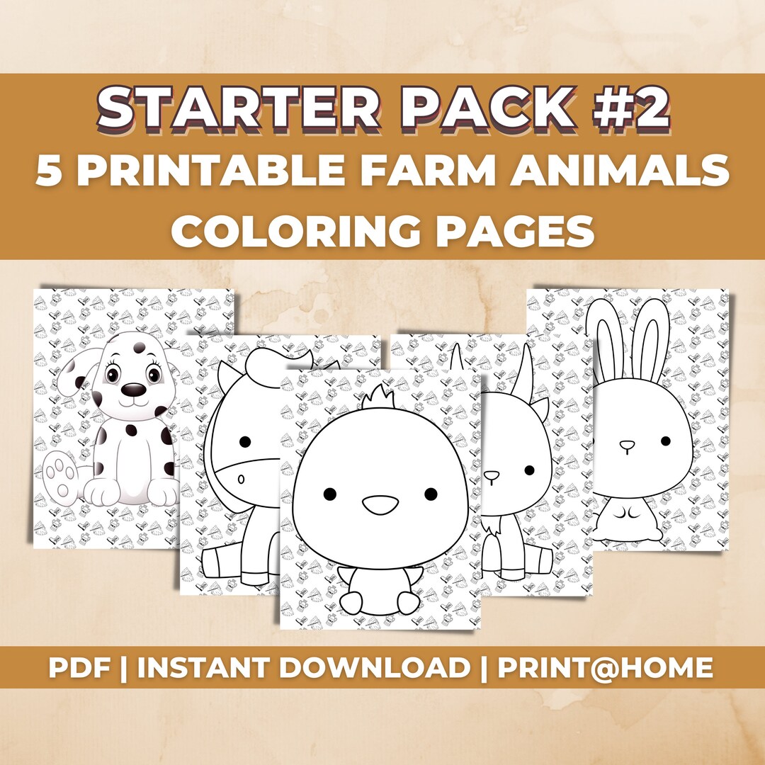 Starter Pack #2: Farm Animals Coloring Pages for Kids or Toddlers ...