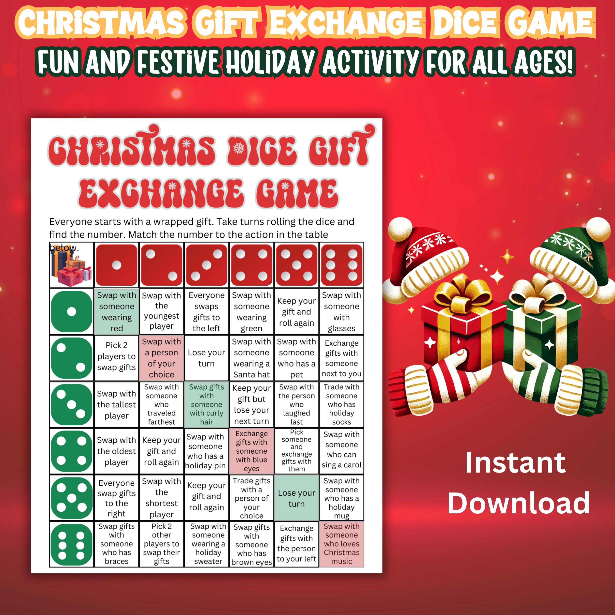 Christmas Gift Exchange Dice Game, Christmas Dice Game, Candy Dice ...