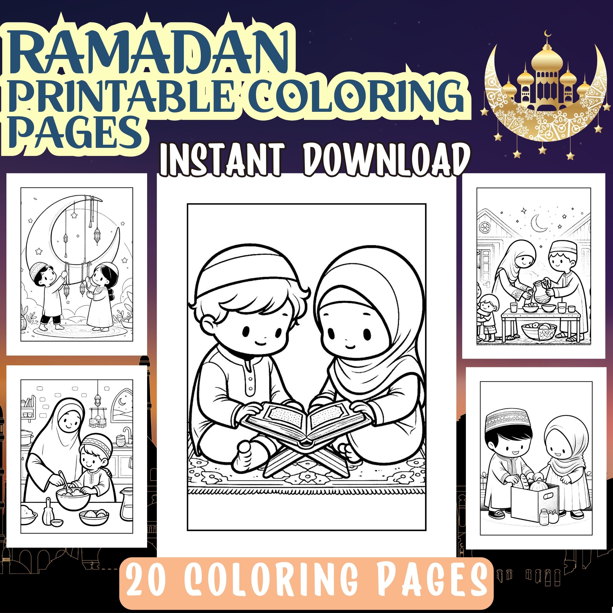 Ramadan Eid Coloring Pages, Printable Digital Download, Kids, Children ...