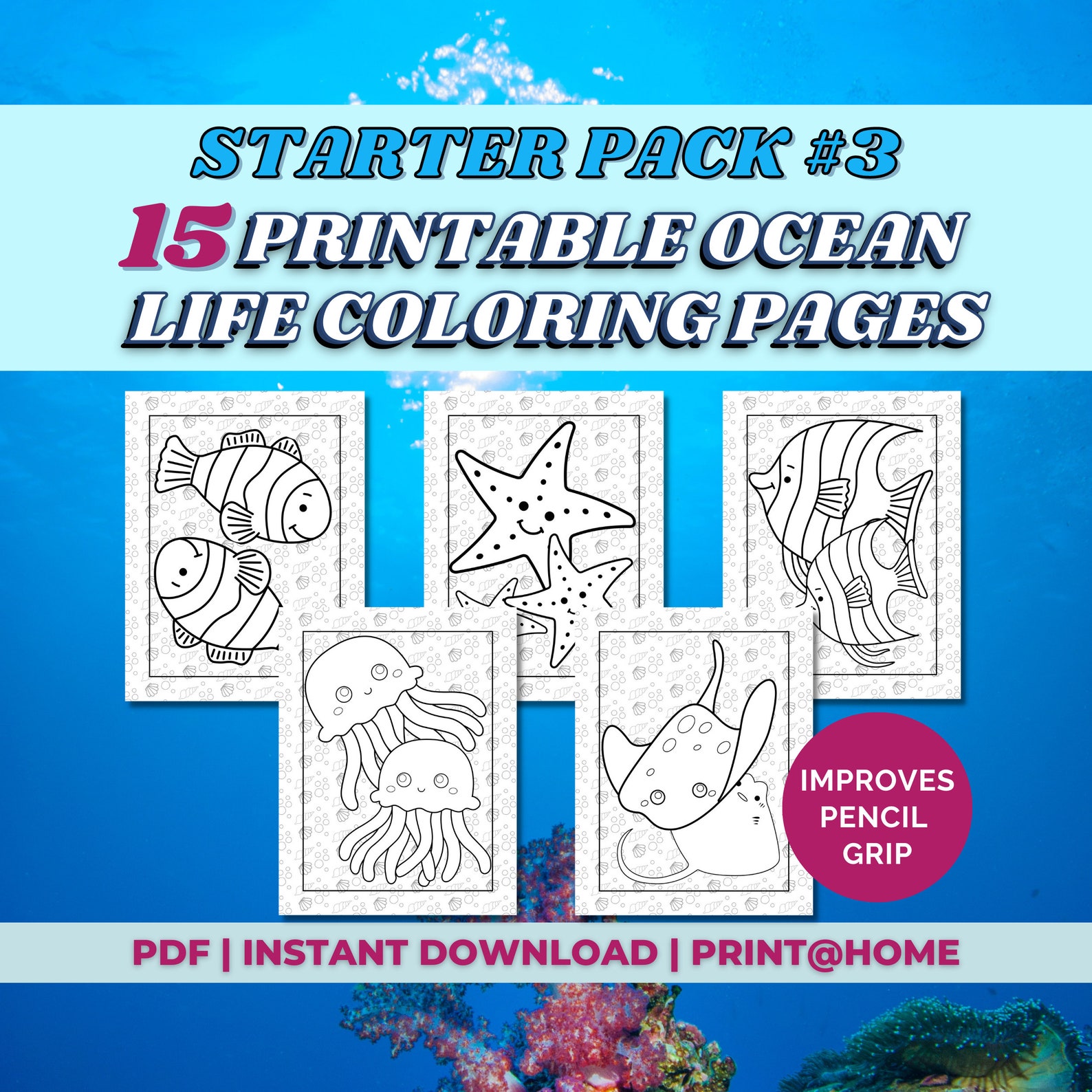 Starter Pack #3 - Printable Ocean Life Coloring Pages for Kids, Sea ...