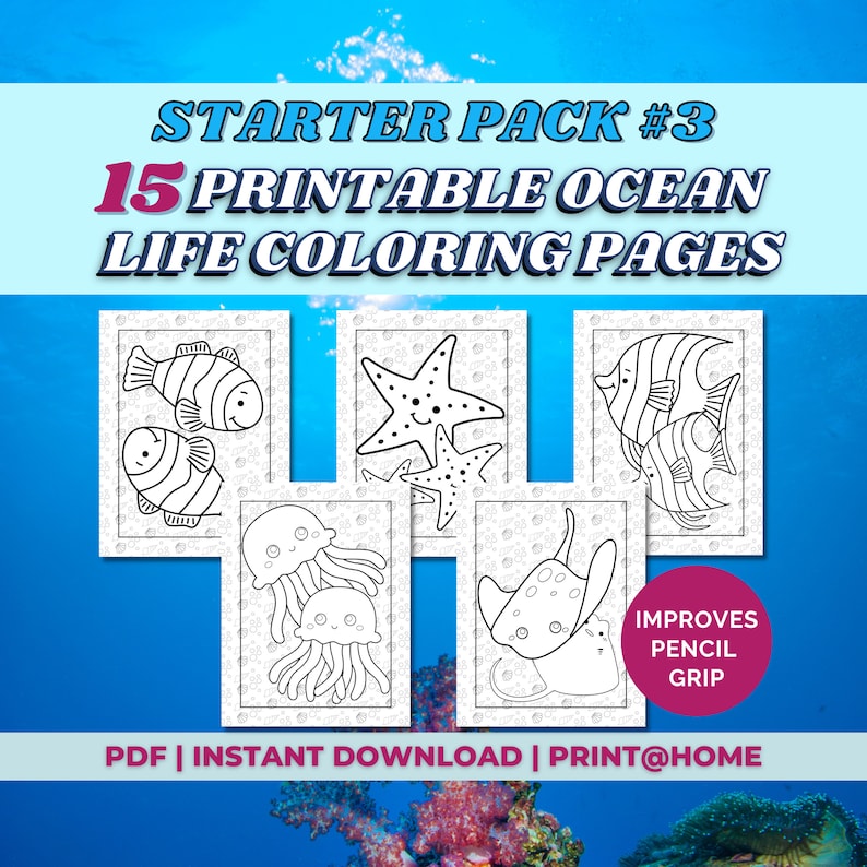 Starter Pack #3 - Printable Ocean Life Coloring Pages for Kids, Sea ...