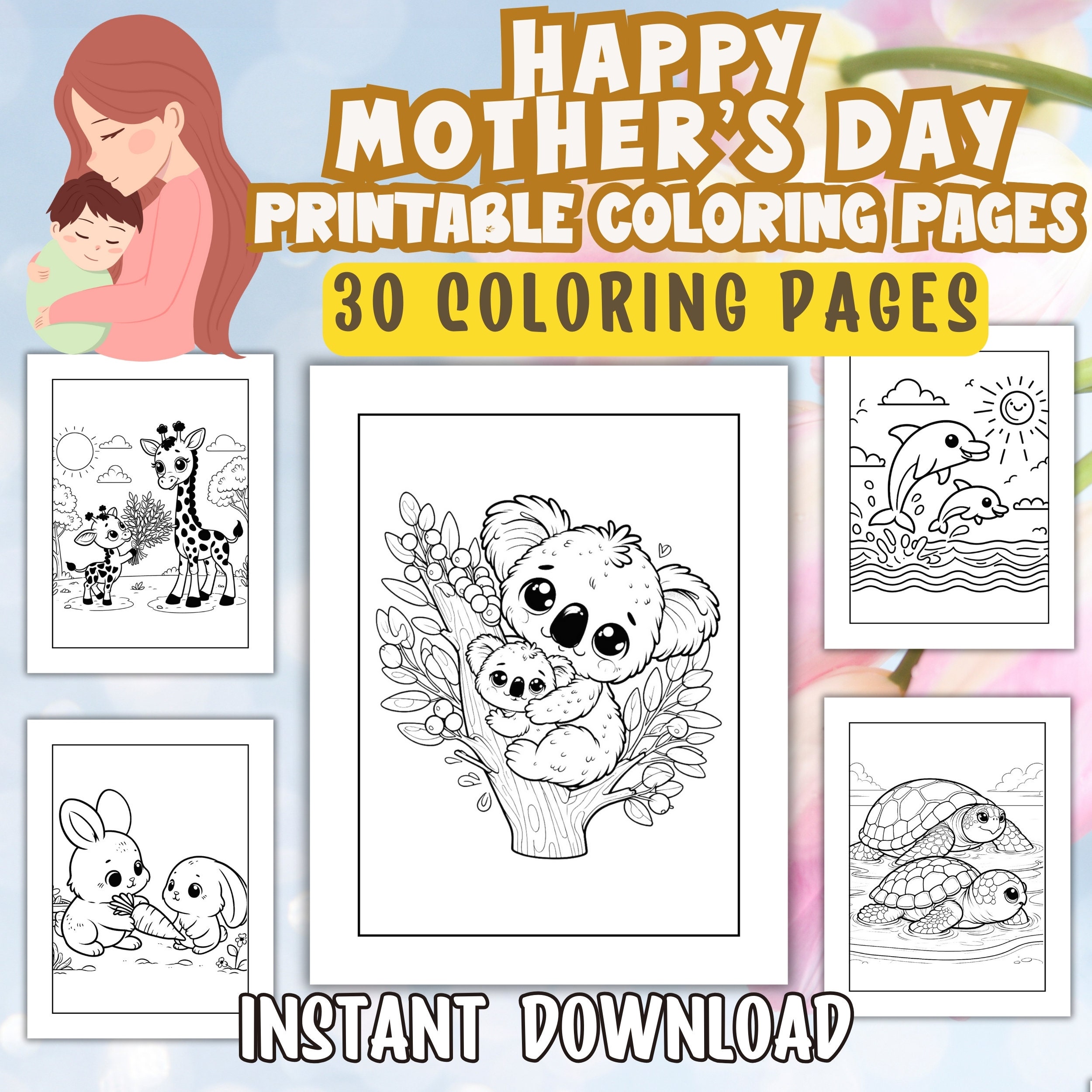 Mother's Day Coloring Pages, Printable Mother's Day Activity, Kids ...