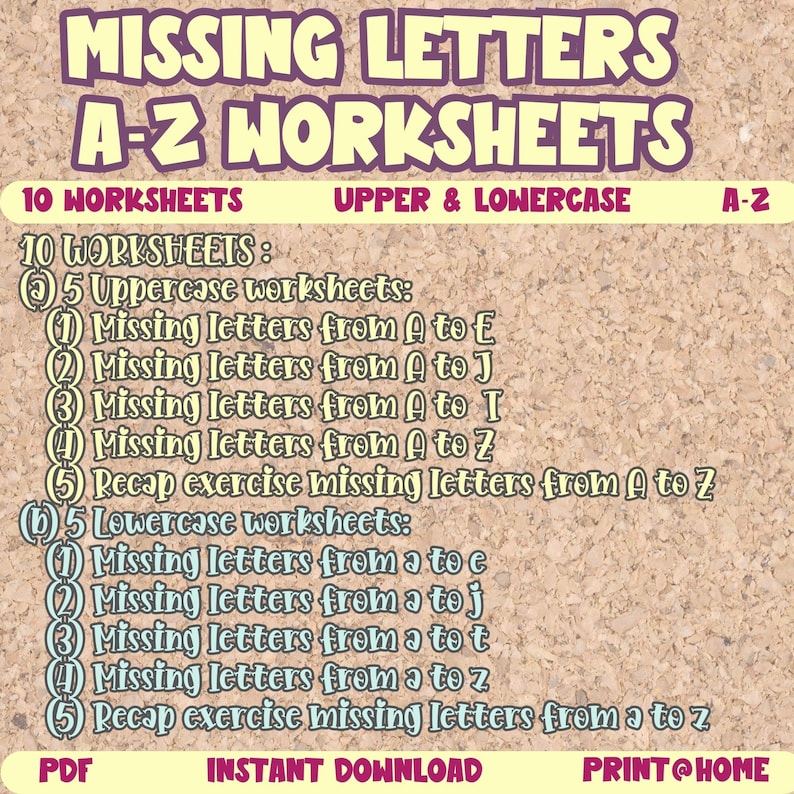 10 Printable Missing Letters Worksheets, Uppercase & Lowercase Letters ...