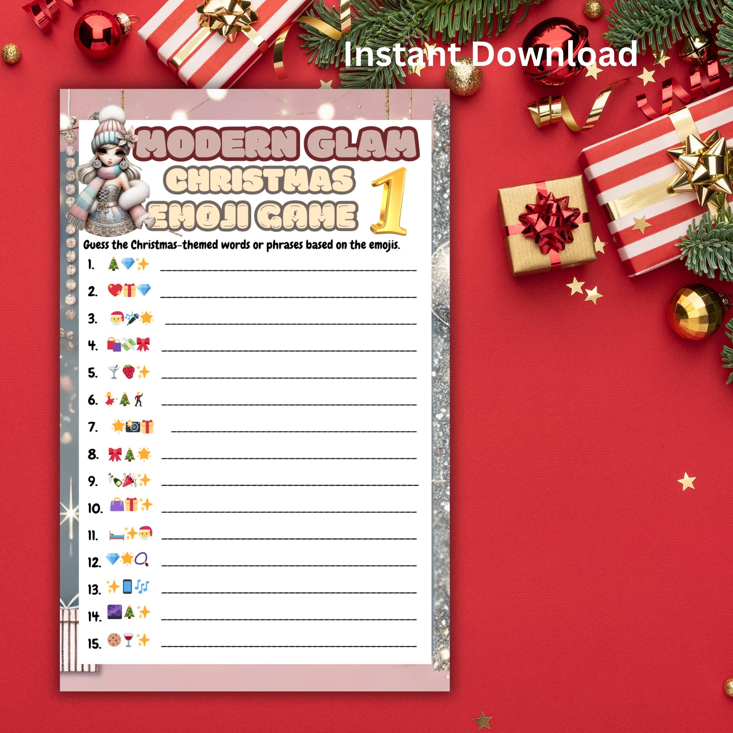 Modern Glam Christmas Emoji Game, Christmas Emoji Pictionary Game ...