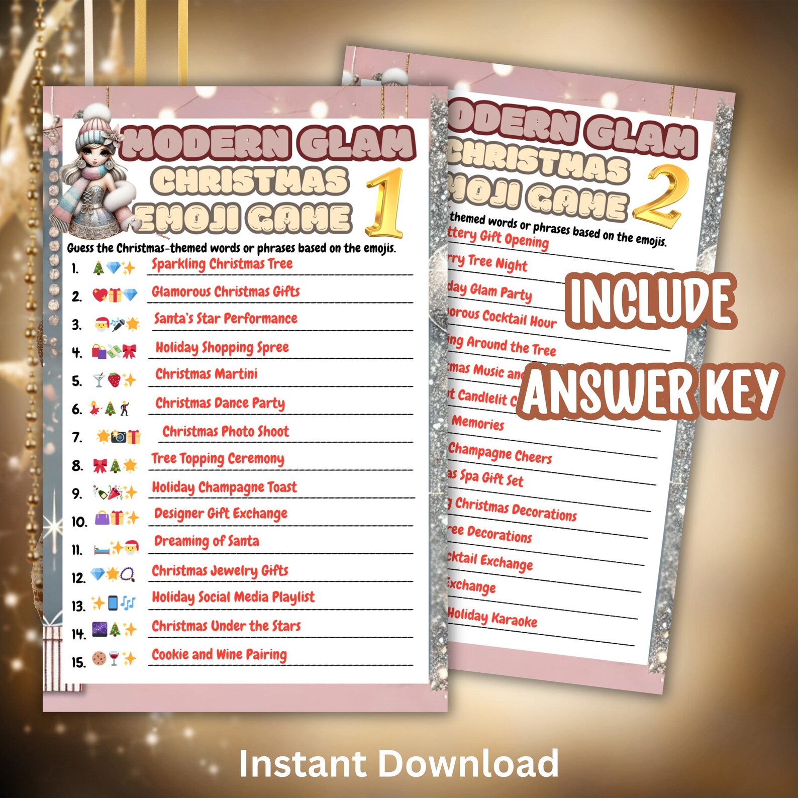 Modern Glam Christmas Emoji Game, Christmas Emoji Pictionary Game ...