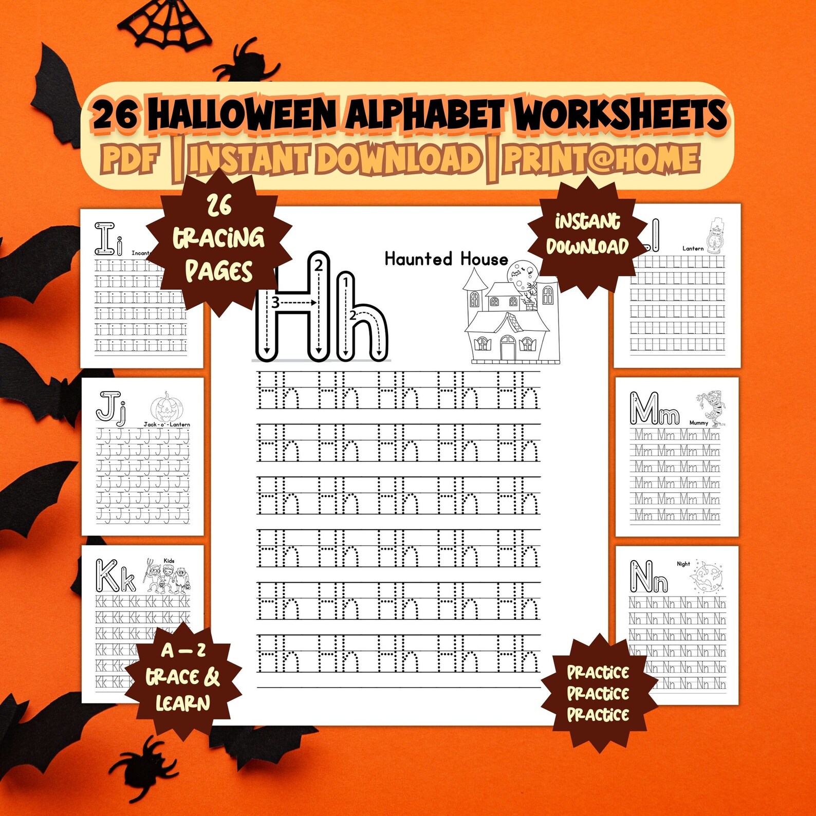 26 Halloween Alphabet Worksheets, Handwriting Practice, ABC Trace ...