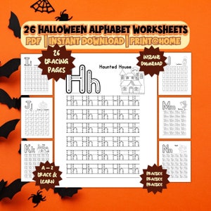 26 Halloween Alphabet Worksheets, Handwriting Practice, ABC Trace ...