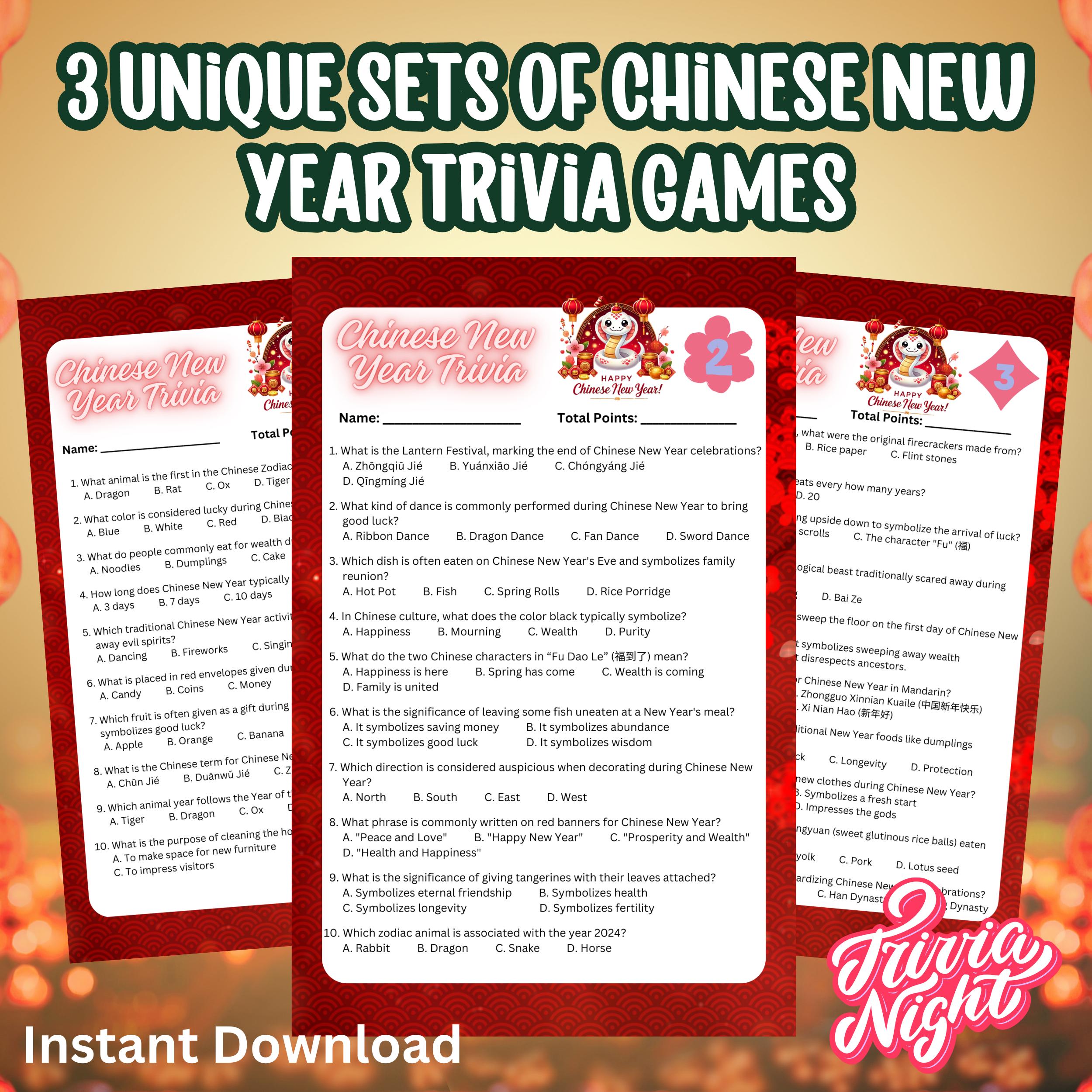 Chinese New Year Trivia Games, Fun Chinese New Year Printable Game ...