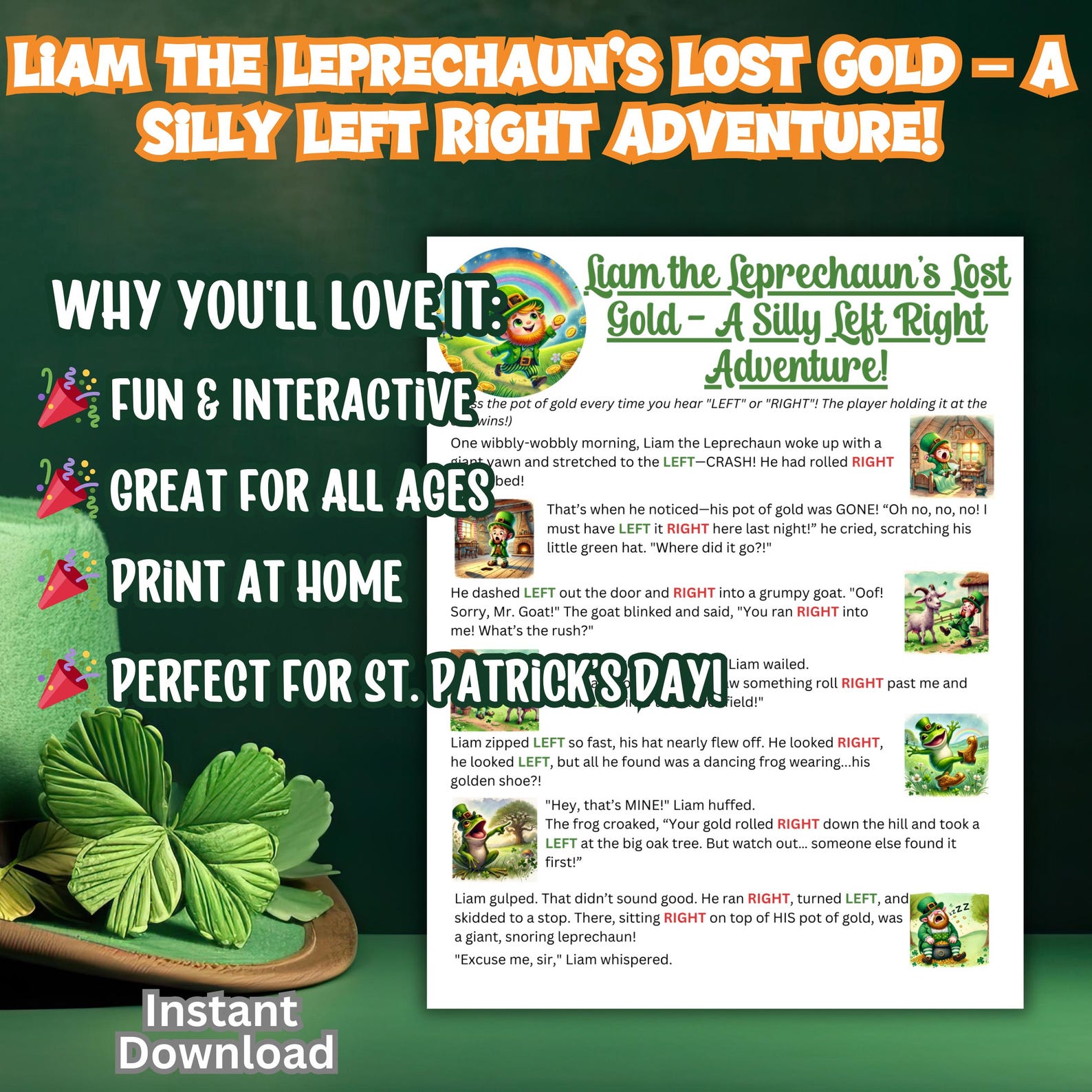 Liam the Leprechaun’s Lost Gold– A Fun St. Patrick’s Day Left Right ...