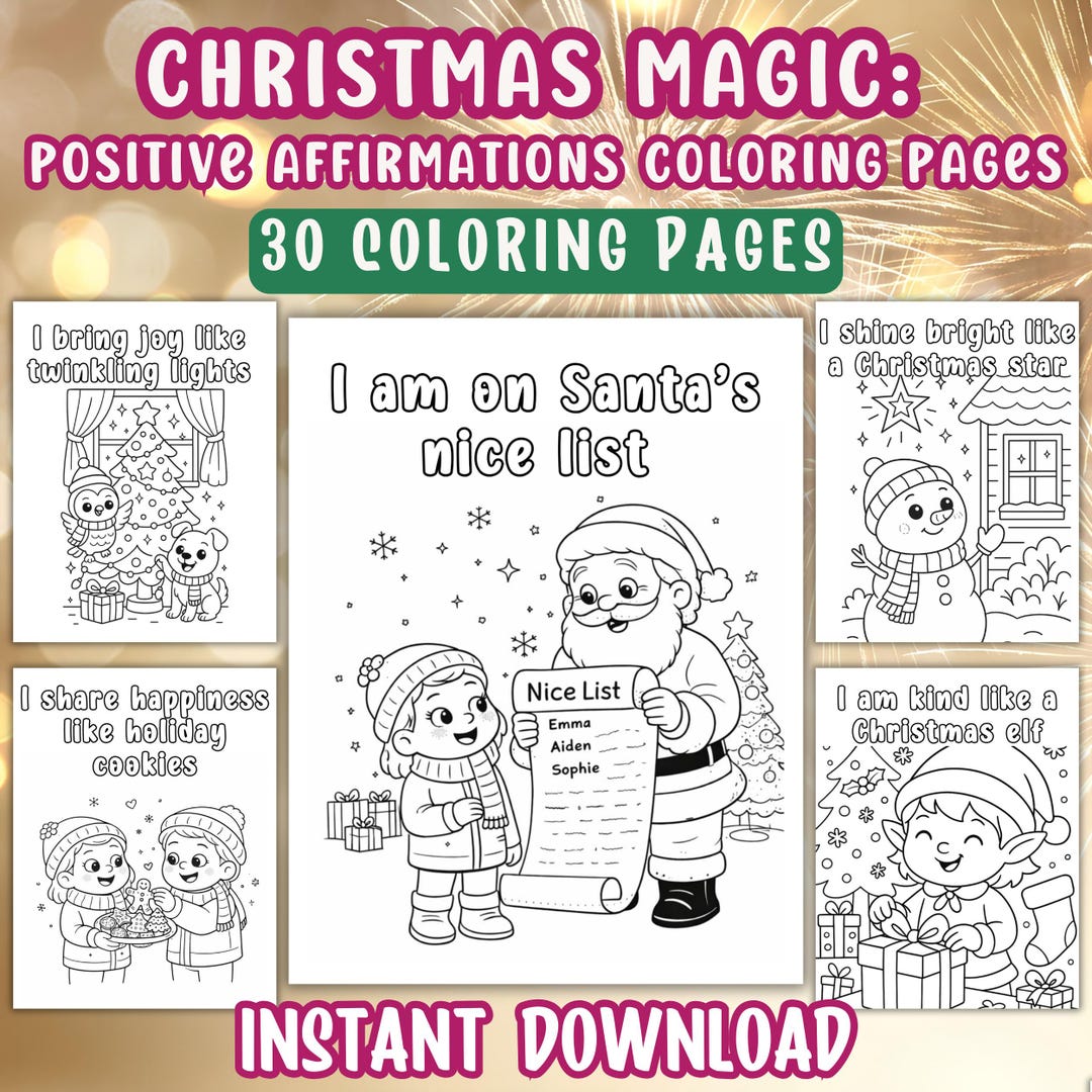 Christmas Magic: Positive Affirmations Coloring Pages, Kids Printable ...