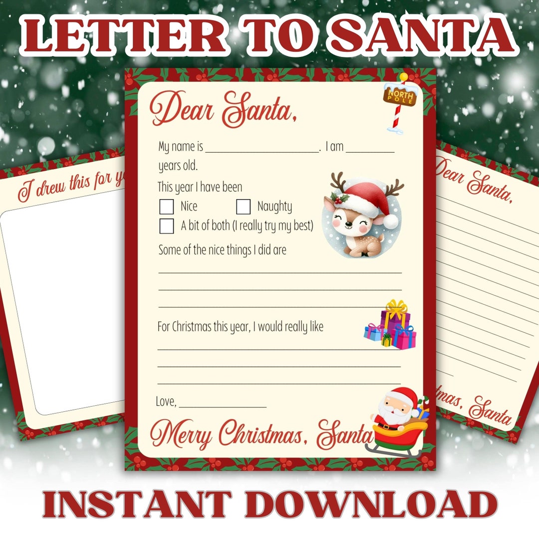 Dear Santa Letter, Letter to Santa Printable, Kids Letter to Santa ...