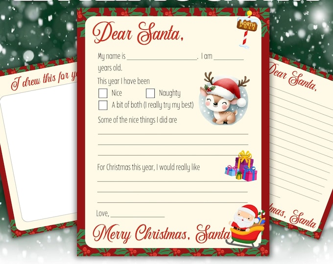 Dear Santa Letter, Letter to Santa Printable, Kids Letter to Santa ...