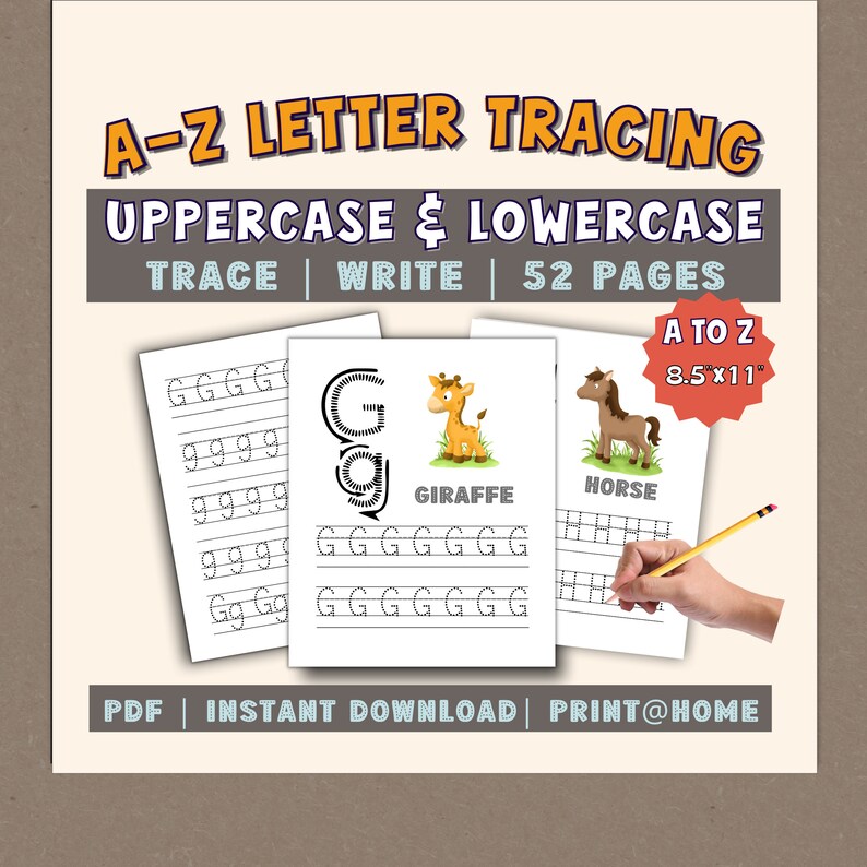 Uppercase & Lowercase Alphabet Tracing Worksheets, Printable ABC ...