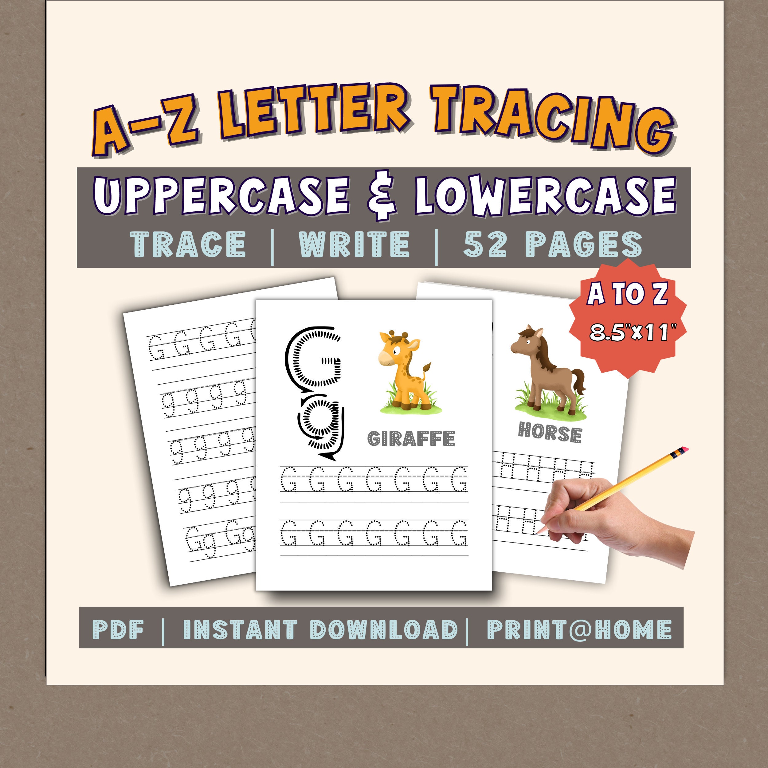 Uppercase & Lowercase Alphabet Tracing Worksheets, Printable ABC ...
