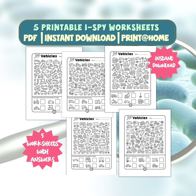 I-spy Vehicles, Vehicles Illustration Games, I Spy Worksheet Activities ...