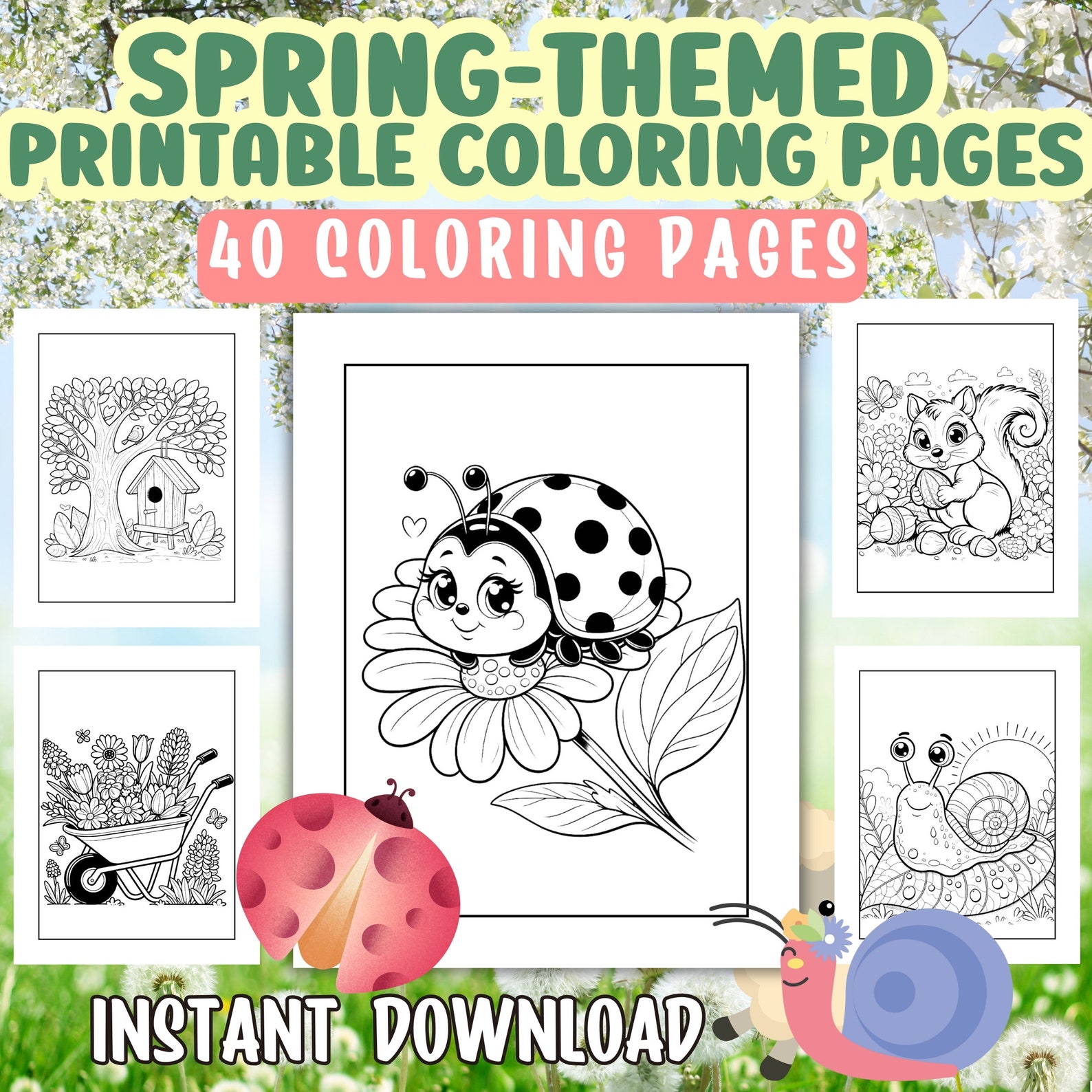 40 Spring Themed Coloring Pages, Spring PDF, Spring Printable, Spring ...