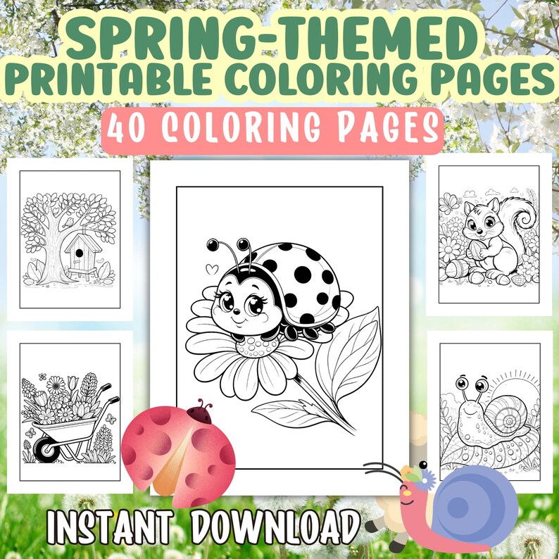 40 Spring Themed Coloring Pages, Spring PDF, Spring Printable, Spring ...