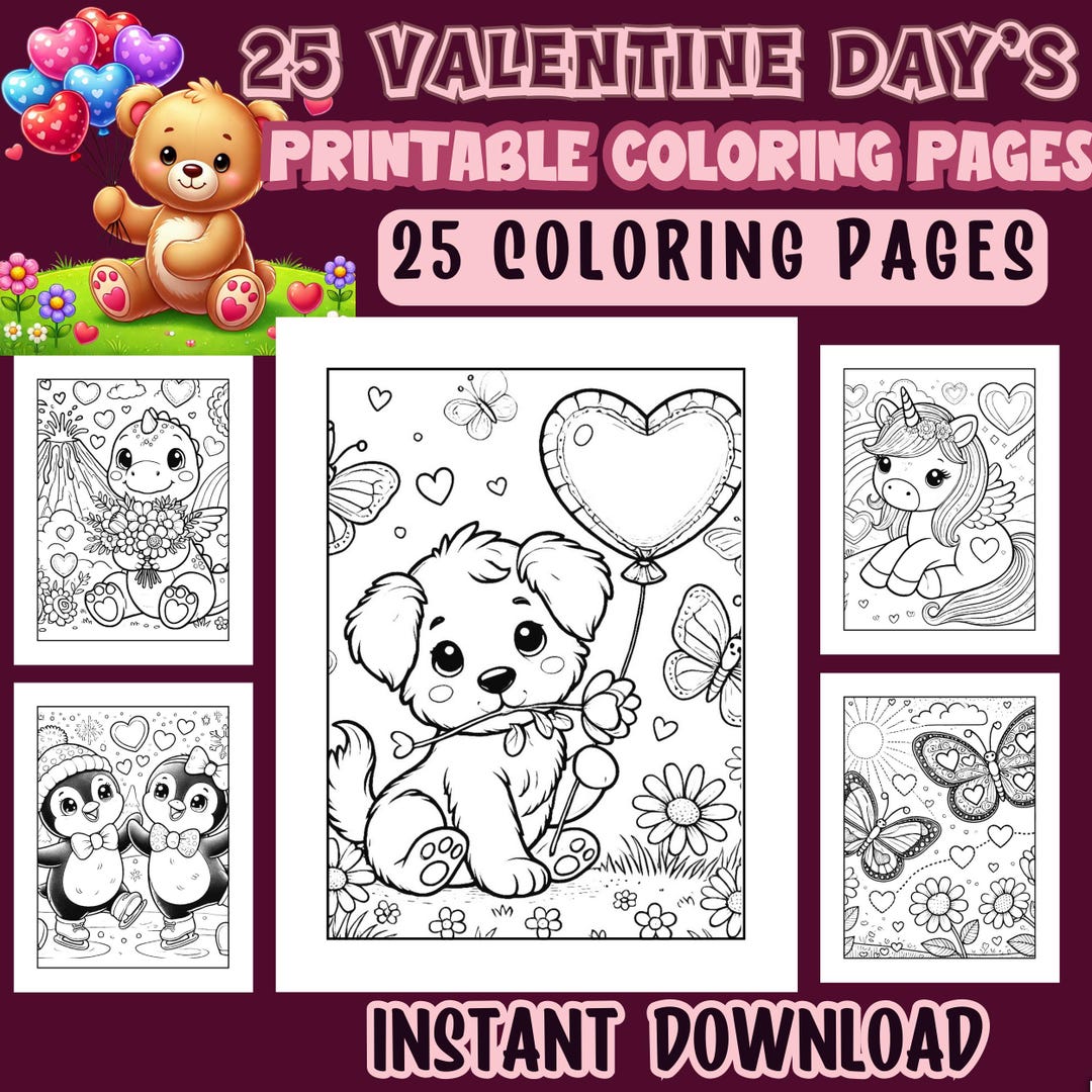 25 Valentines Day Coloring Pages, Valentine's Day Coloring Page Set ...