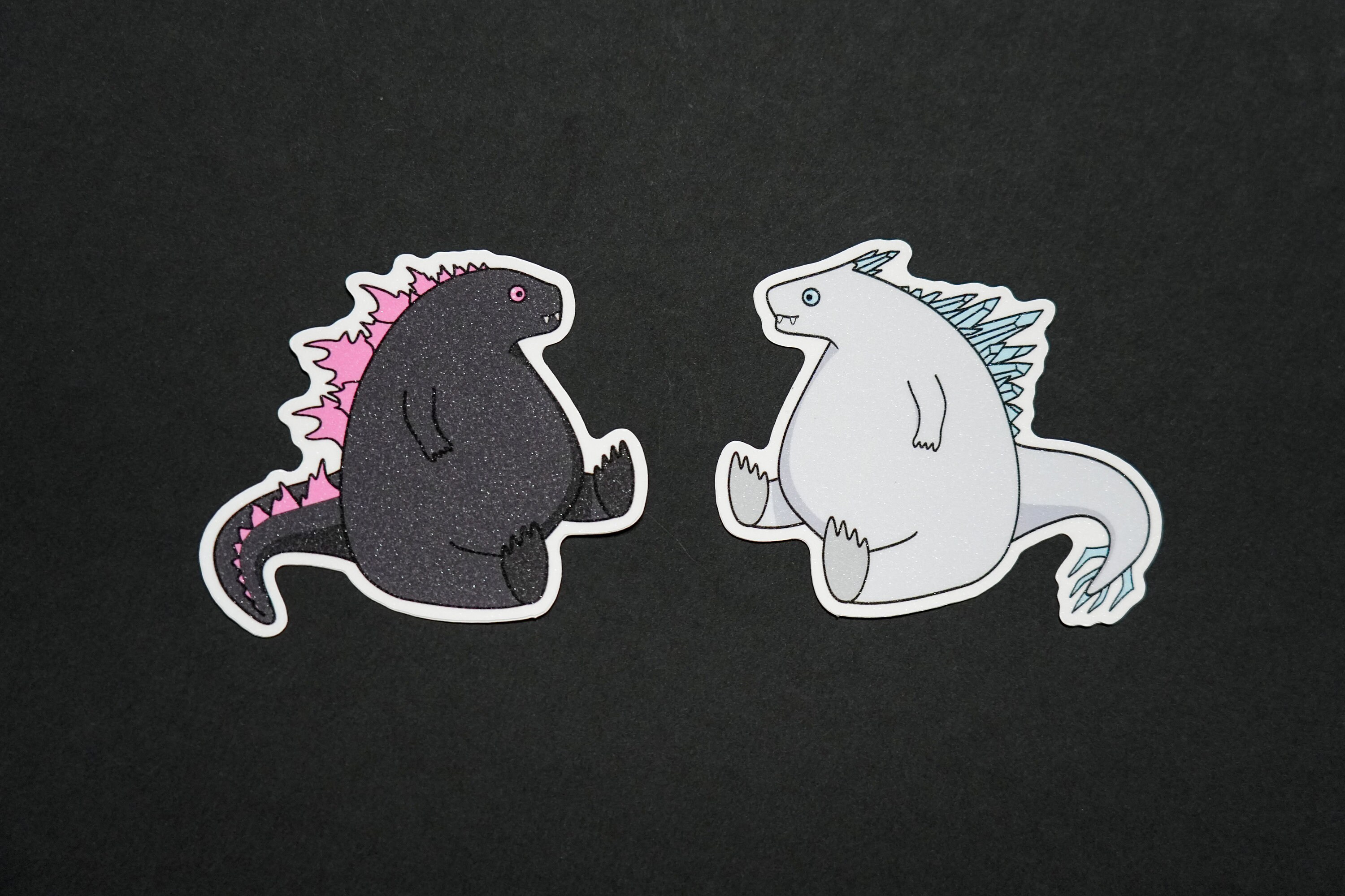 Cute Godzilla and Shimo Glitter Vinyl Stickers, Custom Die Cut ...