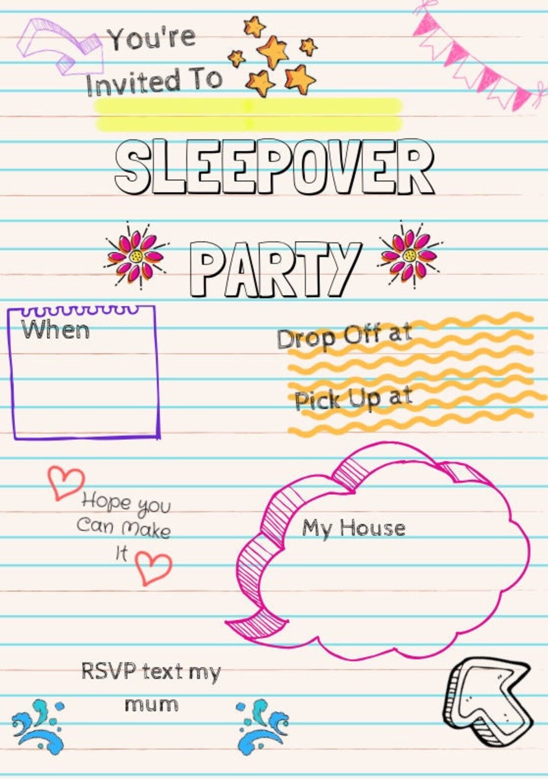 Sleepover Party Invite digital - Etsy