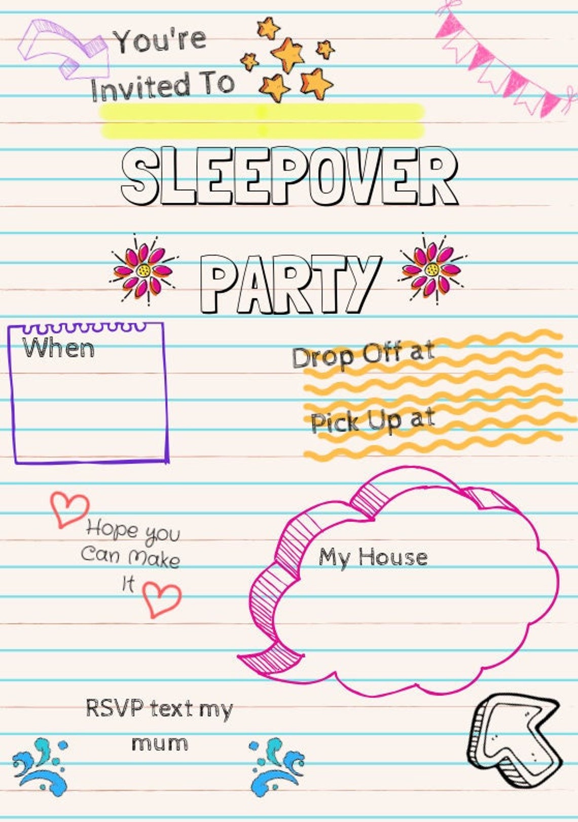 Sleepover Party Invite digital - Etsy