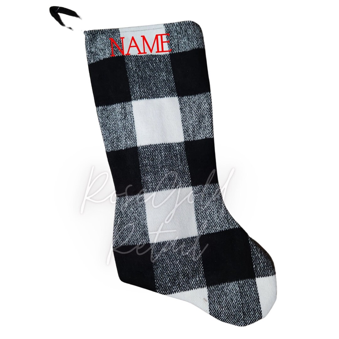 Black and White Plaid Stocking, Personalized Stocking, Custom Name ...