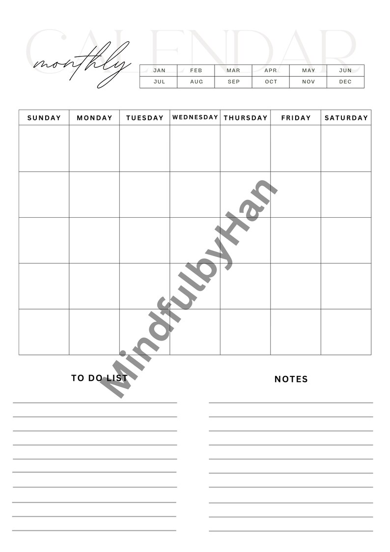 Chic Blank Monthly Calendar - Etsy