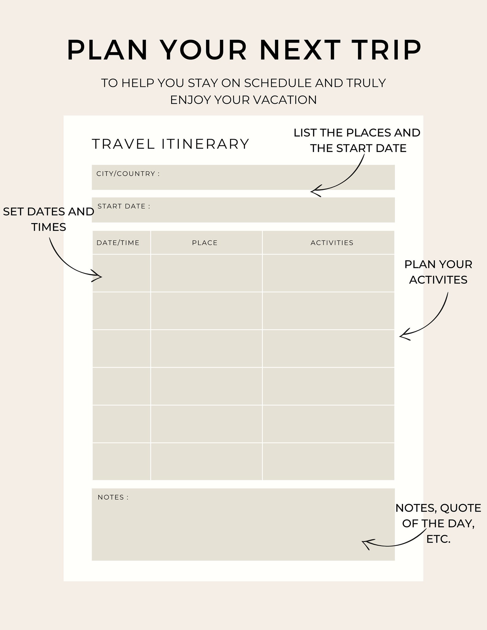 Travel Itinerary Template Modern Minimal Travel Planner Modern ...