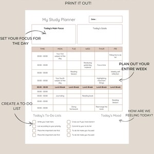 Minimalist Modern Study Planner Template | Printable and Fillable Study ...