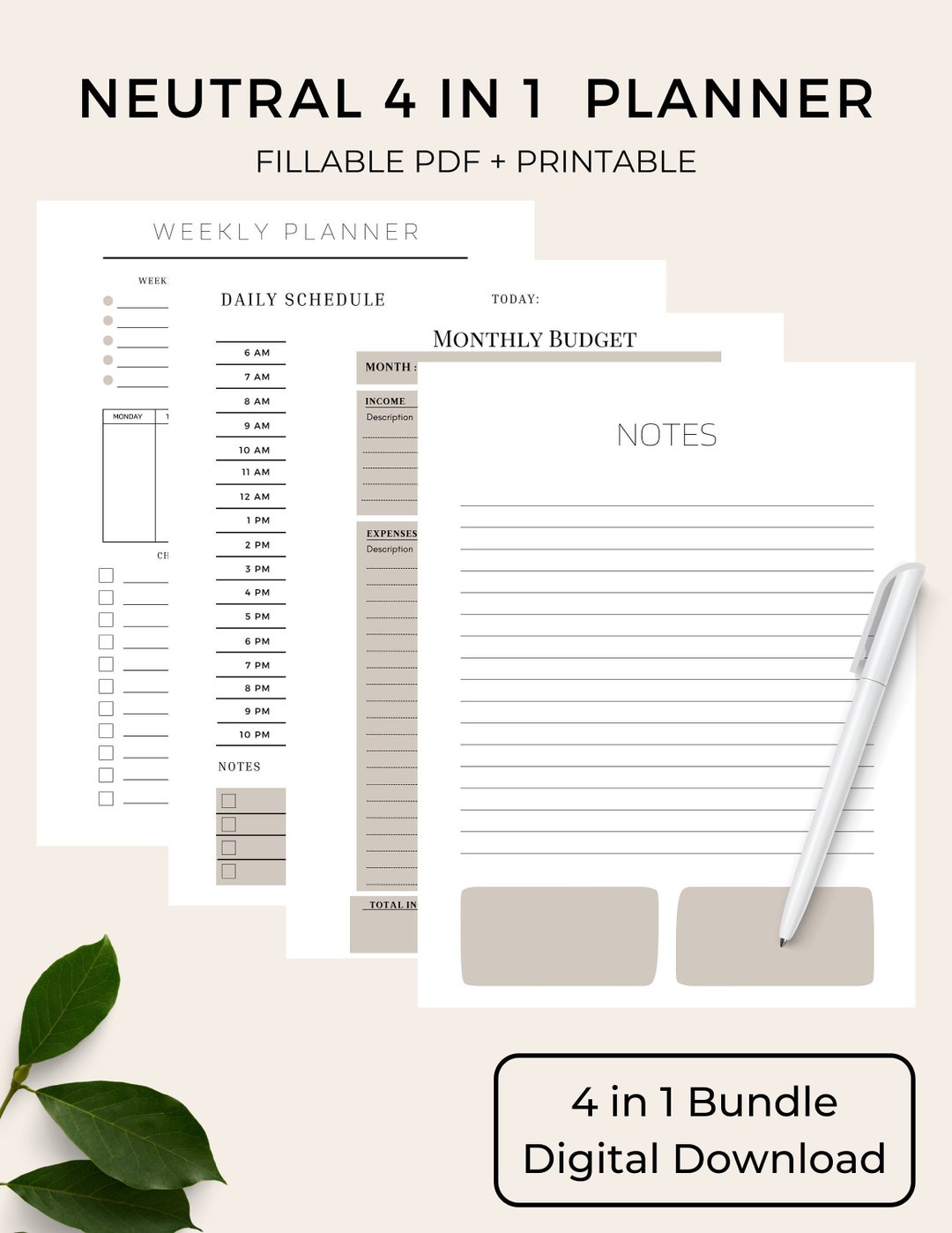 Neutral Planner Bundle Printable Schedule Printable Planner Bundle ...