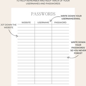 Minimalist Password Keeper: Printable Password Tracker (PDF) - Etsy