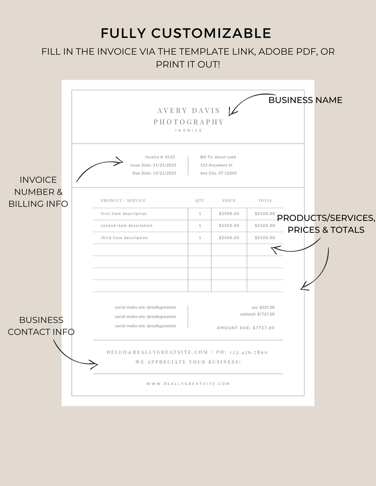 Minimal Aesthetic Invoice Template | Fillable Invoice Template ...