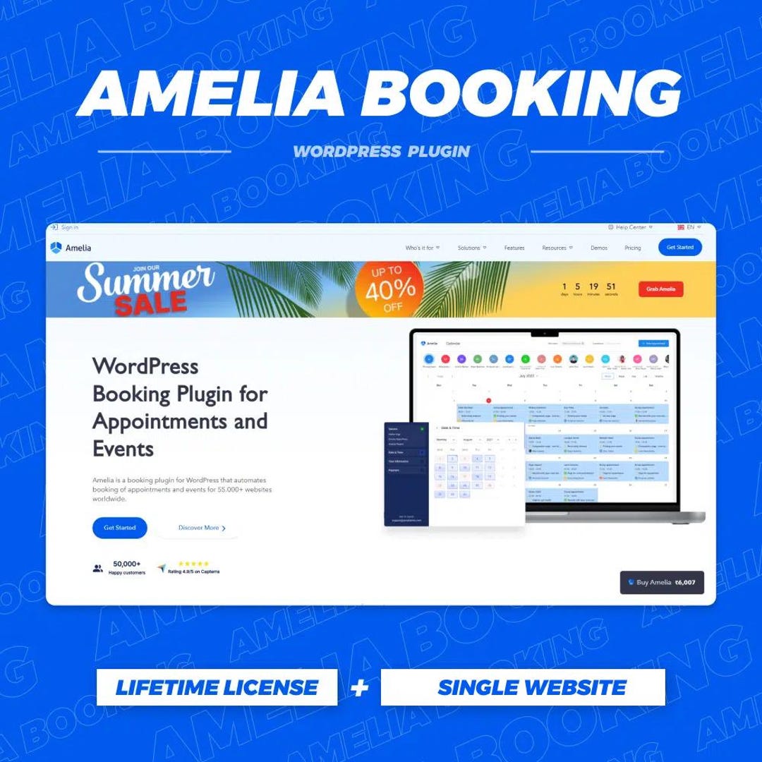 Amelia Booking Pro Plugin: Lifetime License, Single Site (instant ...