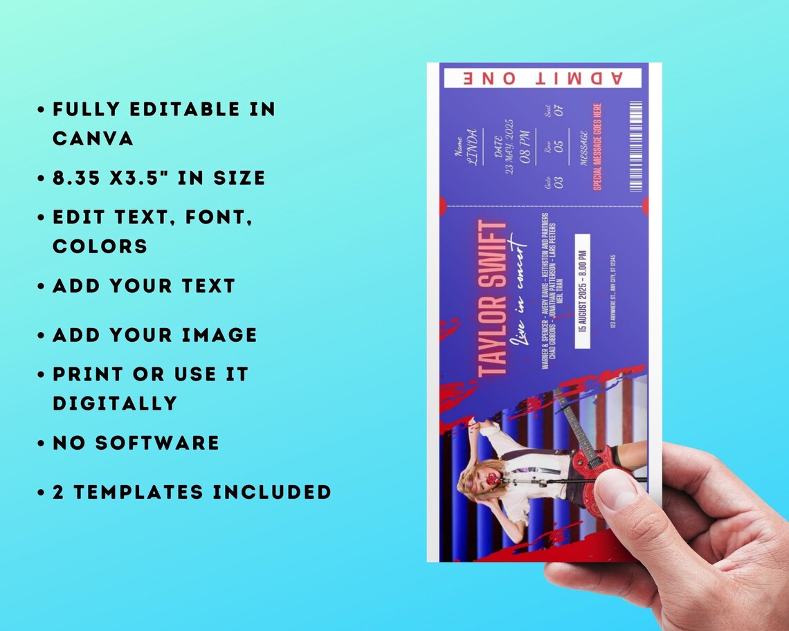 Editable Concert Ticket Template, Printable Event Ticket, Custom ...