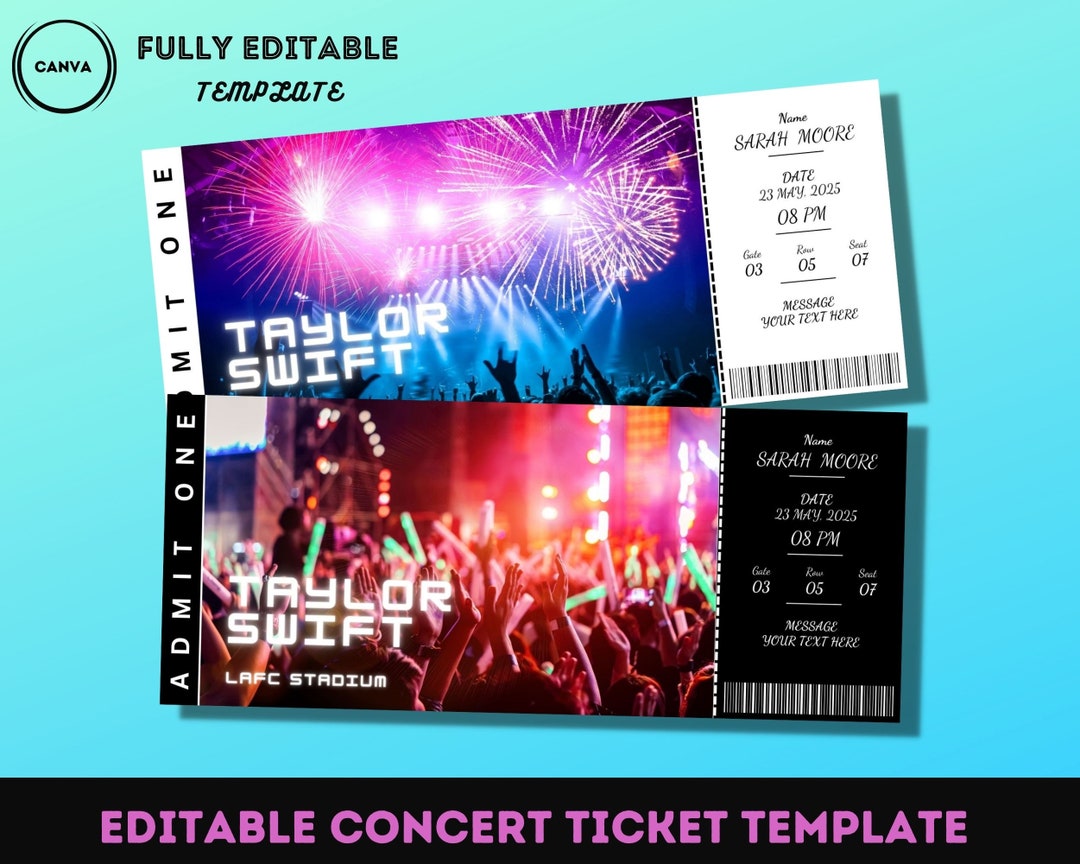 Printable Concert Ticket Template, Editable Concert Ticket Gift, Event ...