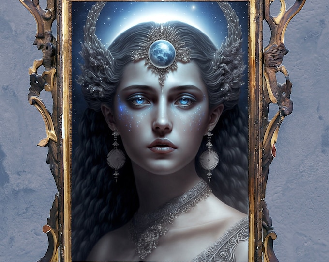 Selene Moon Goddess Art Print, Mythical Art Nouveau Poster - Etsy