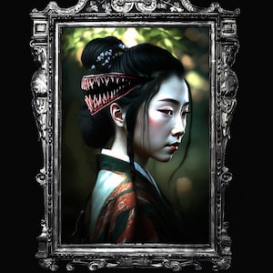 Futakuchi-onna - Japanese Female Yokai Wall Art, Yokai Poster ...